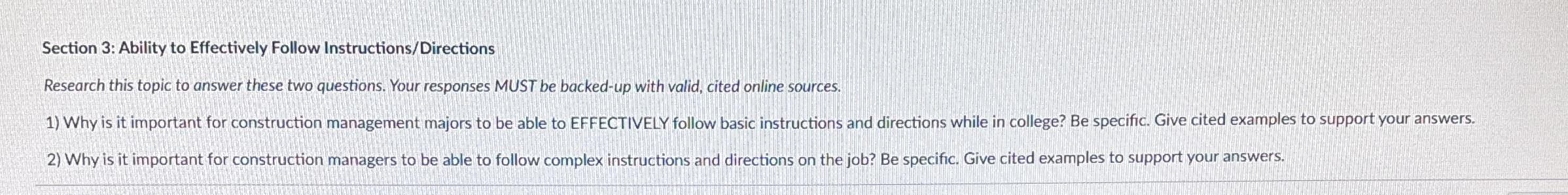 Solved Section 3: Ability to Effectively Follow | Chegg.com