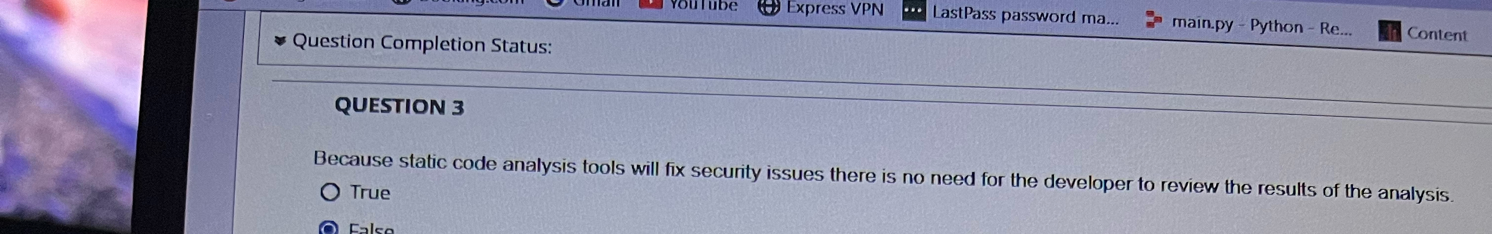 Solved Because static code analysis tools will fix security | Chegg.com