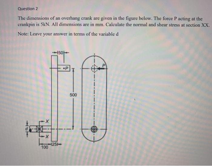 Solved Question 2 The dimensions of an overhang crank are | Chegg.com