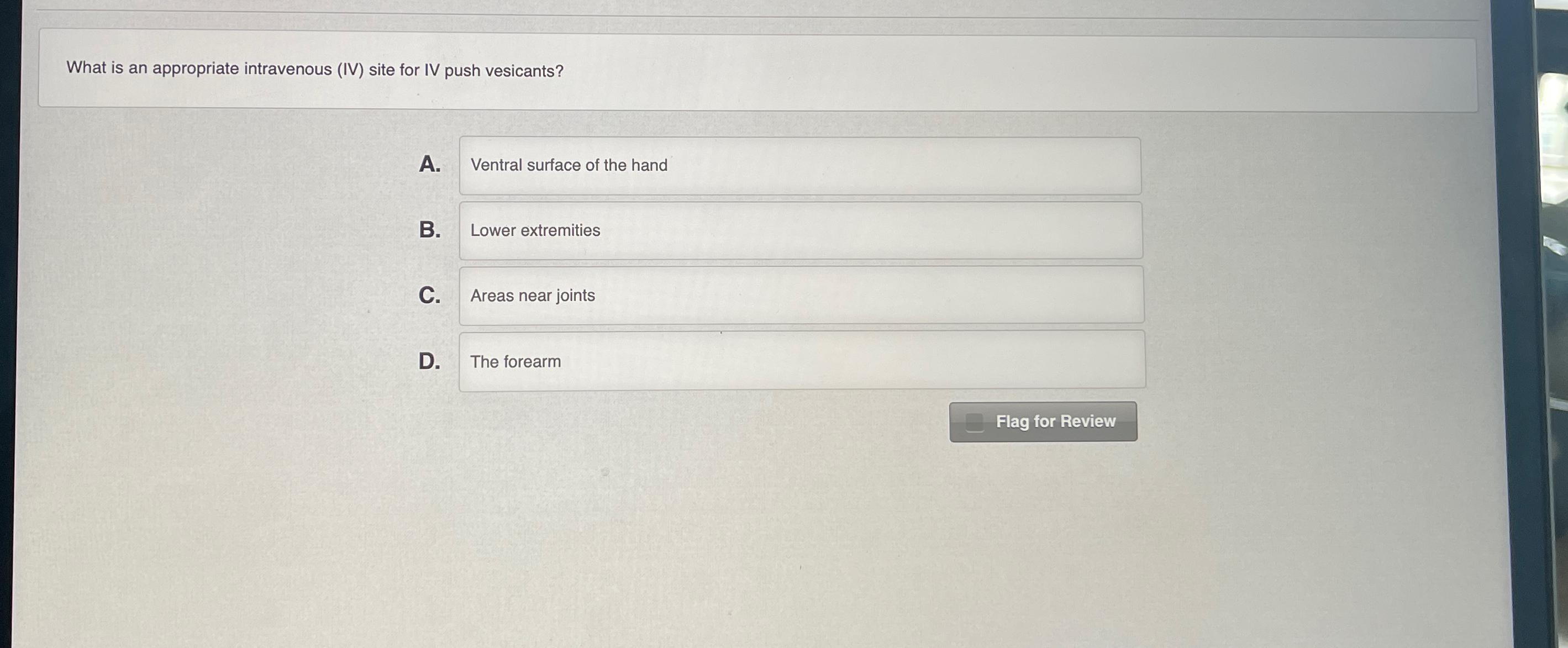 Solved What is an appropriate intravenous (IV) ﻿site for IV | Chegg.com