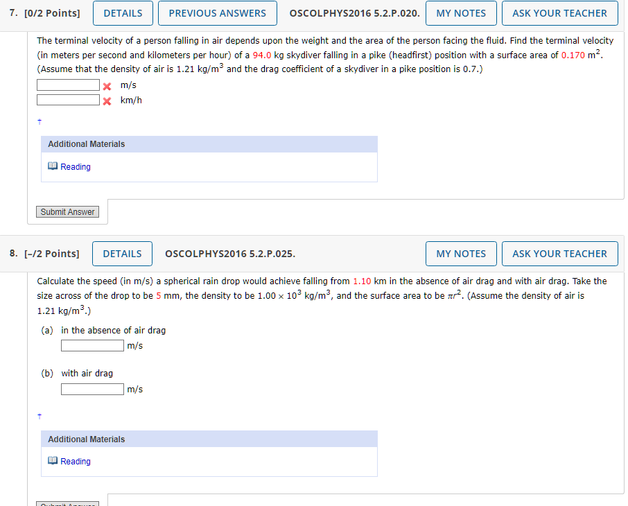 Solved The terminal velocity of a person falling in air | Chegg.com