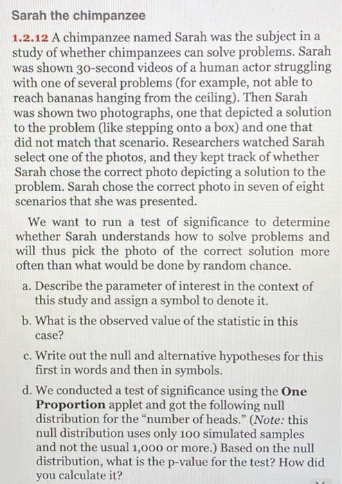 Solved Sarah the chimpanzee 1.2.12 A chimpanzee named Sarah | Chegg.com