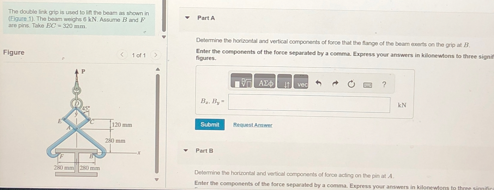Solved The double link grip is used to lift the beam as | Chegg.com