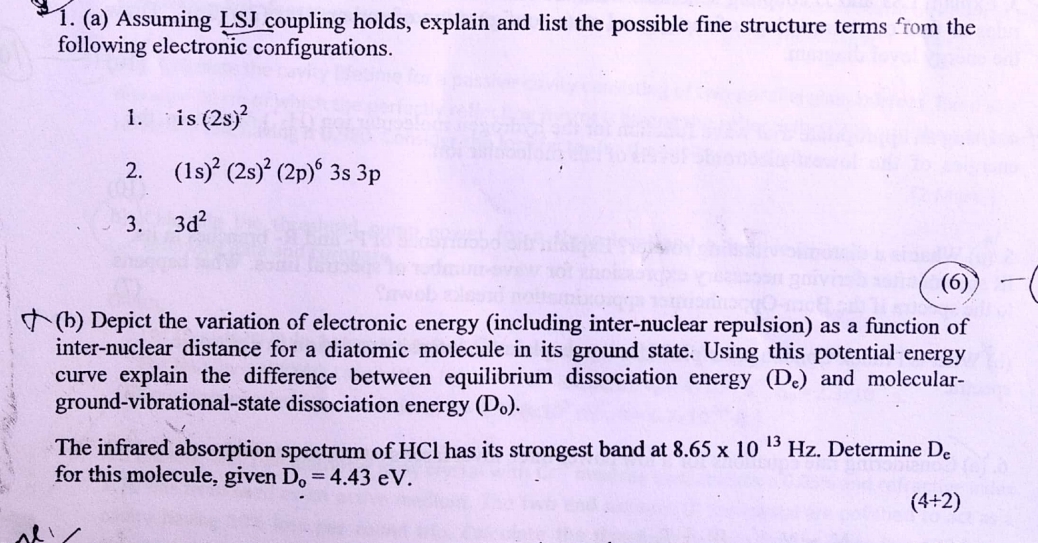 Solved (a) ﻿Assuming LSJ coupling holds, explain and list | Chegg.com