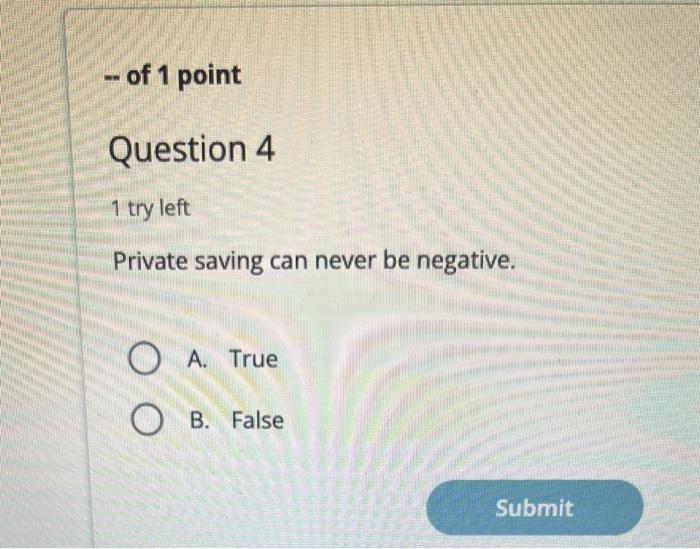 Solved Private saving can never be negative. A. True B. | Chegg.com