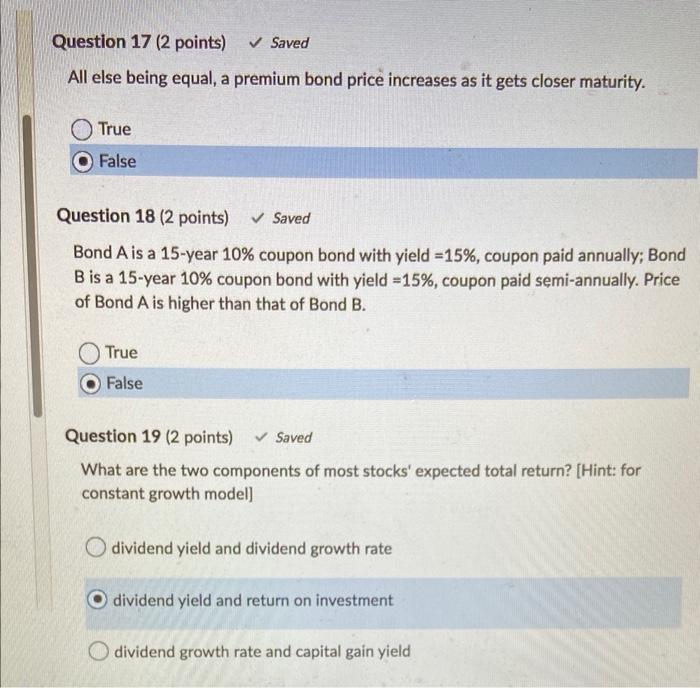 Solved All else being equal, a premium bond price increases | Chegg.com