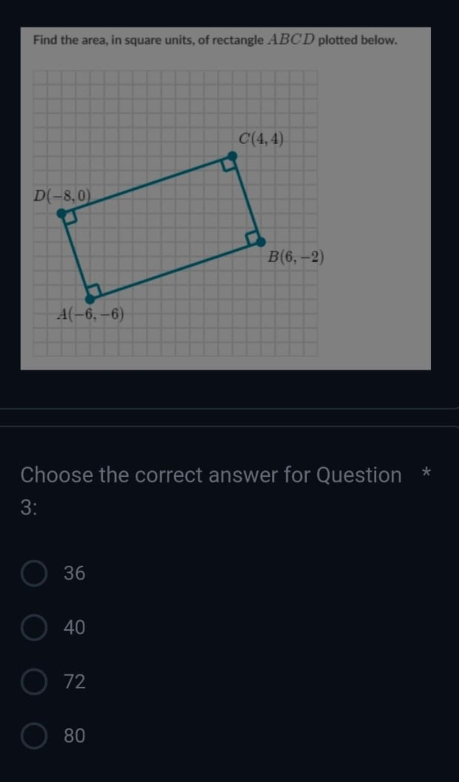 Solved Find the area, in square units, of rectangle ABCD | Chegg.com