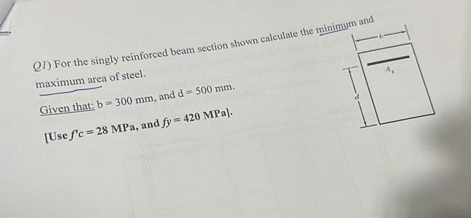 Q1) For the singly reinforced beam section shown | Chegg.com