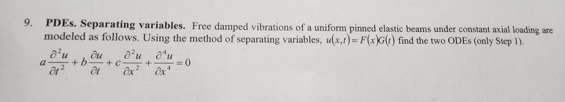 Solved 9. PDEs. Separating variables. Free damped vibrations | Chegg.com