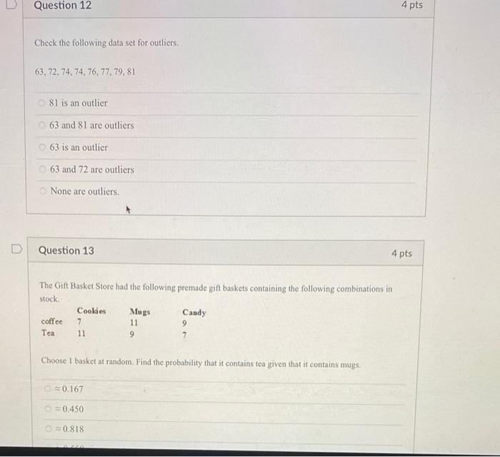 Solved Check the following data set for outliers. | Chegg.com