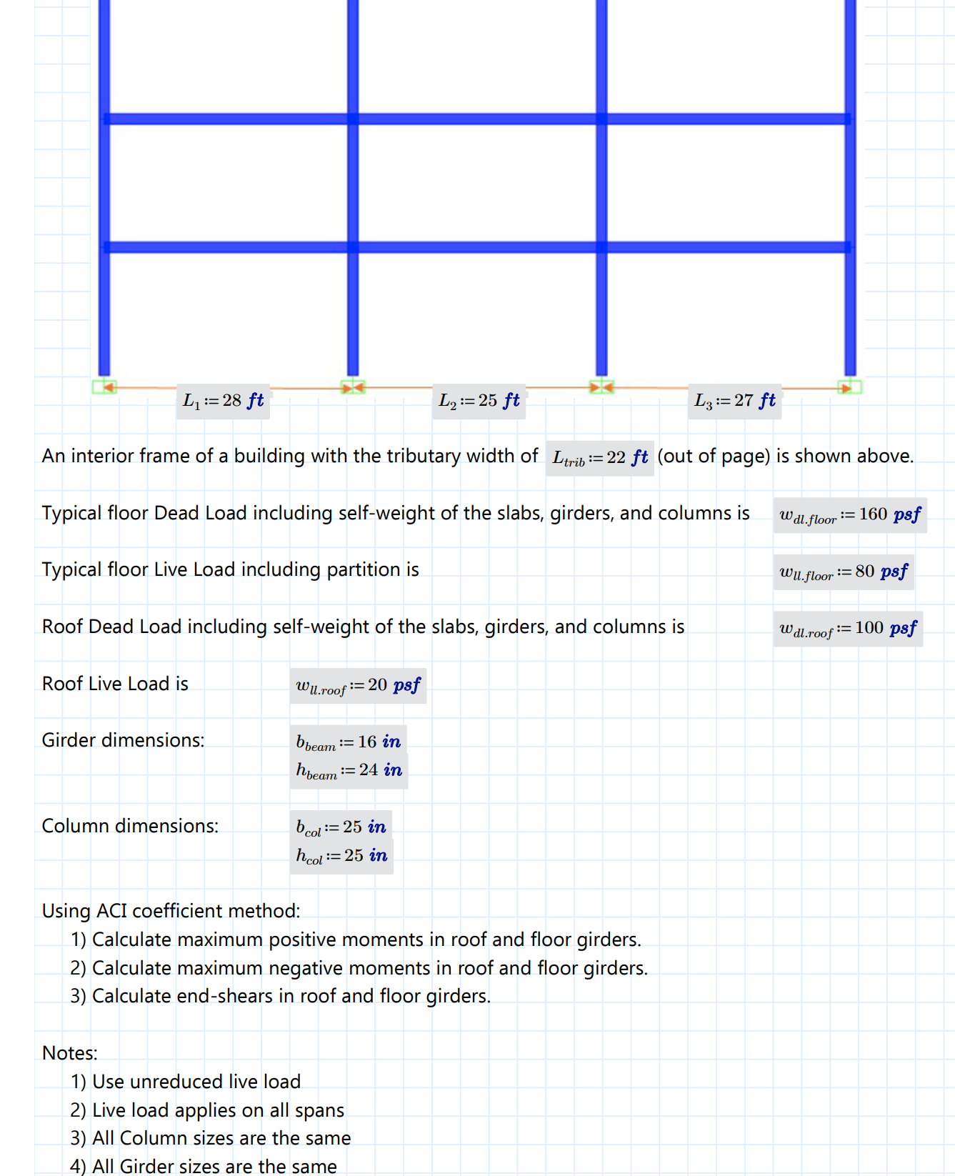 Solved An interior frame of a building with the tributary | Chegg.com