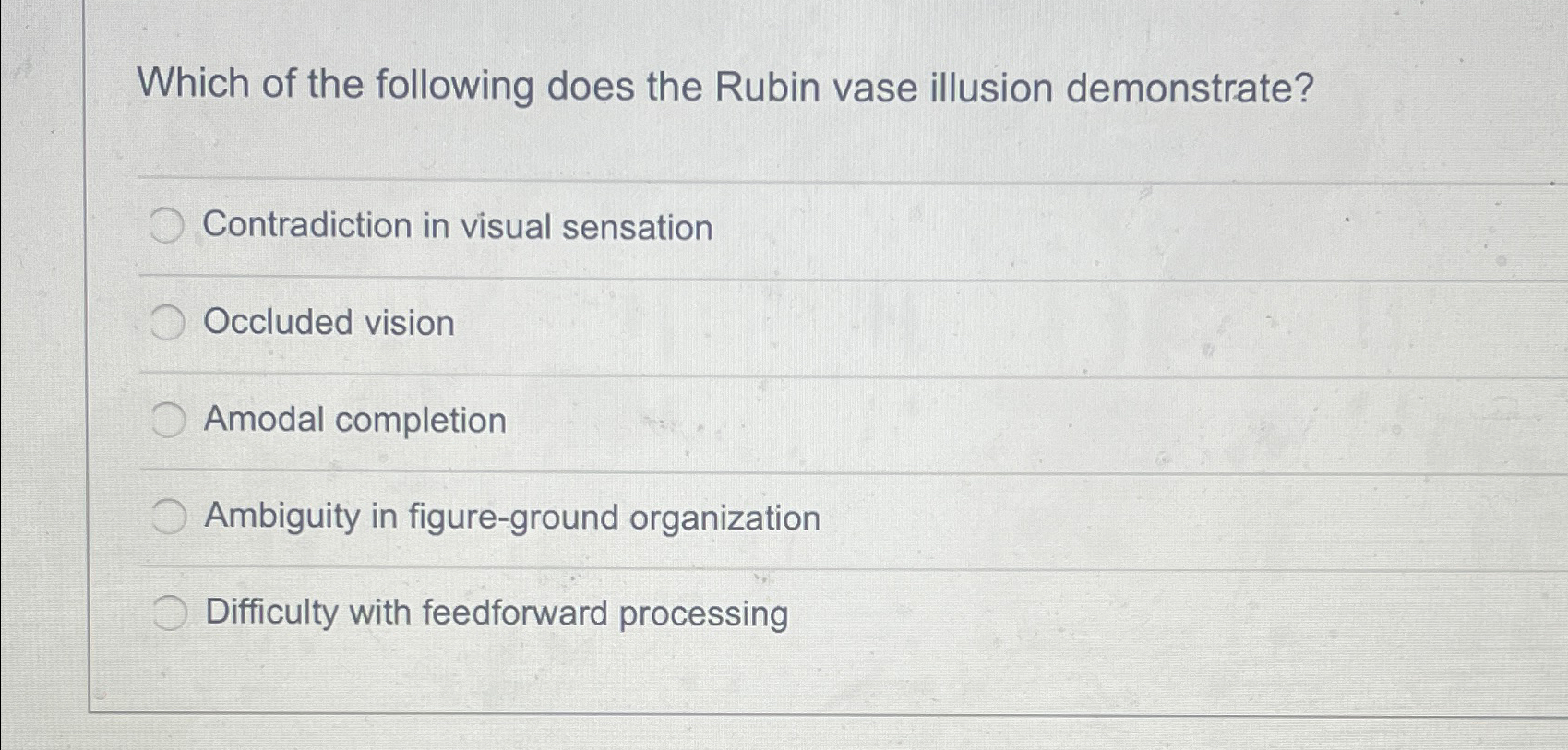 Solved Which of the following does the Rubin vase illusion | Chegg.com