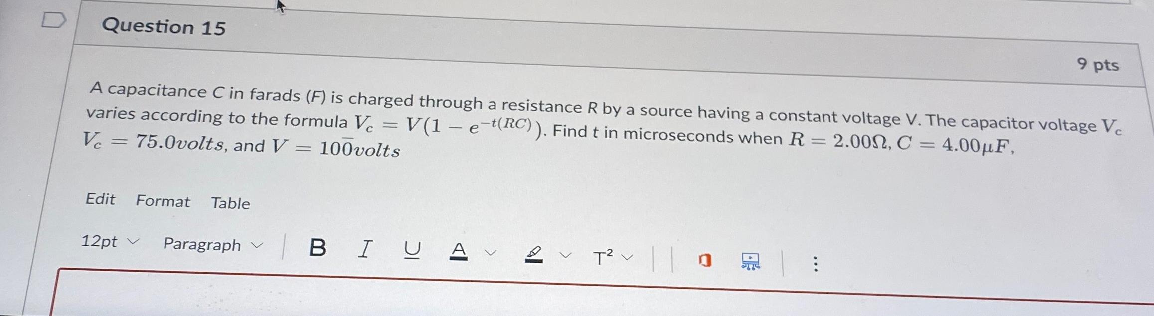 Solved A capacitance C ﻿in farads (F) ﻿is charged through a | Chegg.com