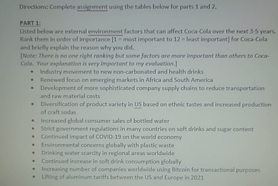 Solved Directions: Complete assignment using the tables | Chegg.com