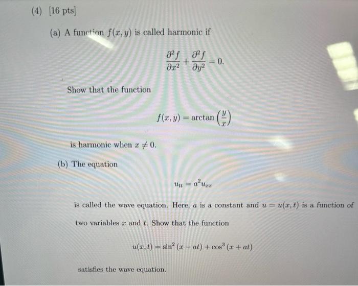 Solved (a) A function f(x,y) is called harmonic if | Chegg.com