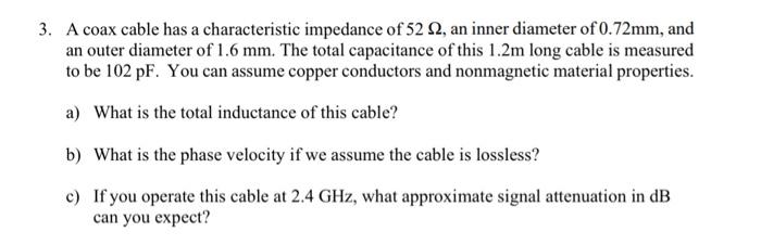 Solved 3. A coax cable has a characteristic impedance of | Chegg.com
