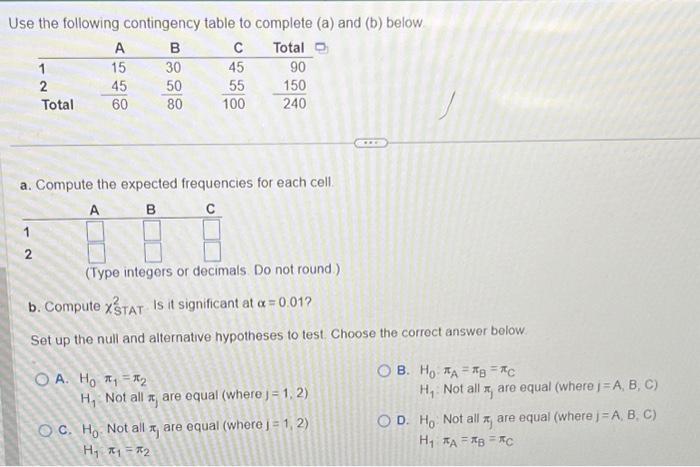 Solved Use the following contingency table to complete (a) | Chegg.com