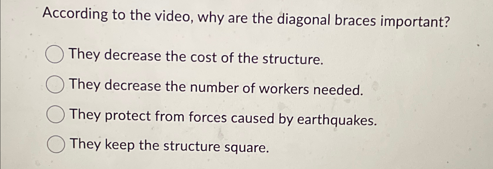 Solved According to the video, why are the diagonal braces | Chegg.com