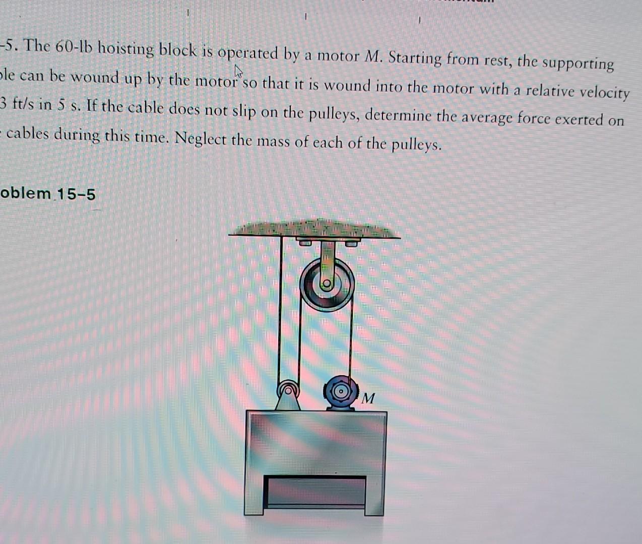 Solved -5. The 60-lb hoisting block is operated by a motor | Chegg.com