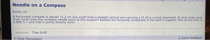 Solved Needle on a Compass Points: 10 A horizontal compass | Chegg.com