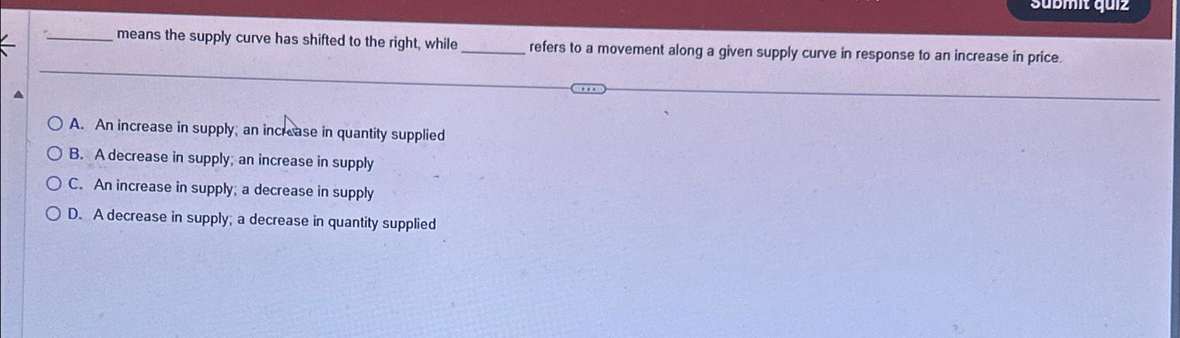 Solved means the supply curve has shifted to the right, | Chegg.com