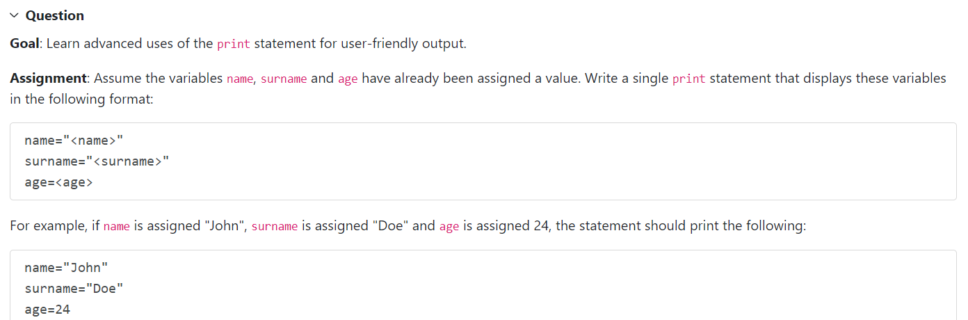 name="name" QuestionGoal: Learn advanced uses of the | Chegg.com
