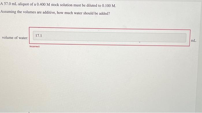 Solved A 57.0 mL aliquot of a 0.400M stock solution must be | Chegg.com