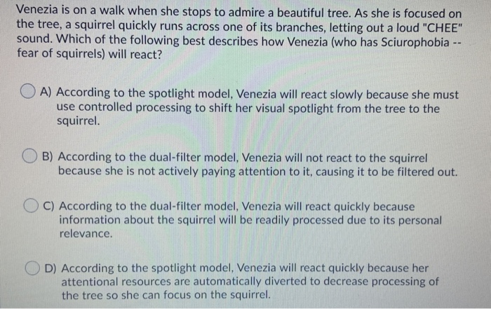 Solved Venezia is on a walk when she stops to admire a | Chegg.com