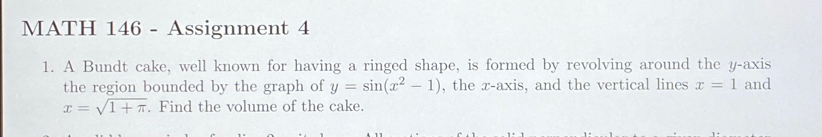 Solved MATH 146 - ﻿Assignment 4A Bundt cake, well known for | Chegg.com