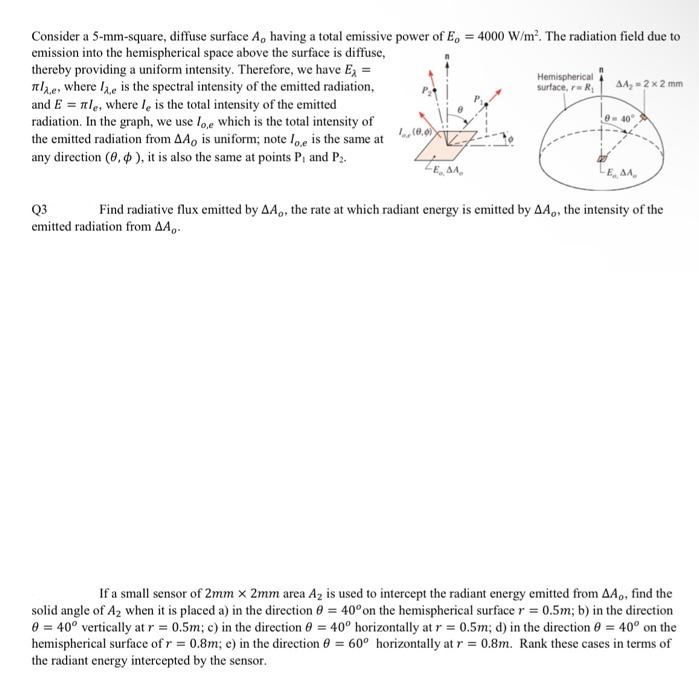 Consider a 5−mm-square, diffuse surface Ao having a | Chegg.com
