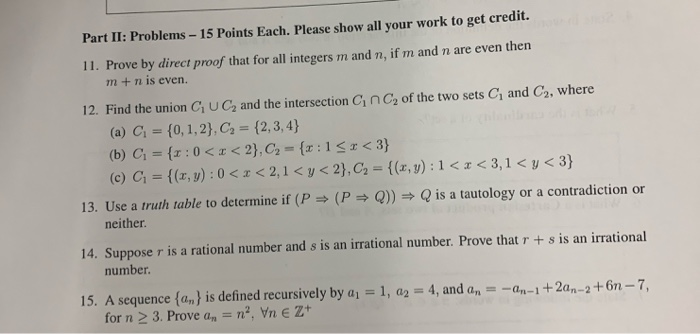 Solved Part II: Problems - 15 Points Each. Please show all | Chegg.com