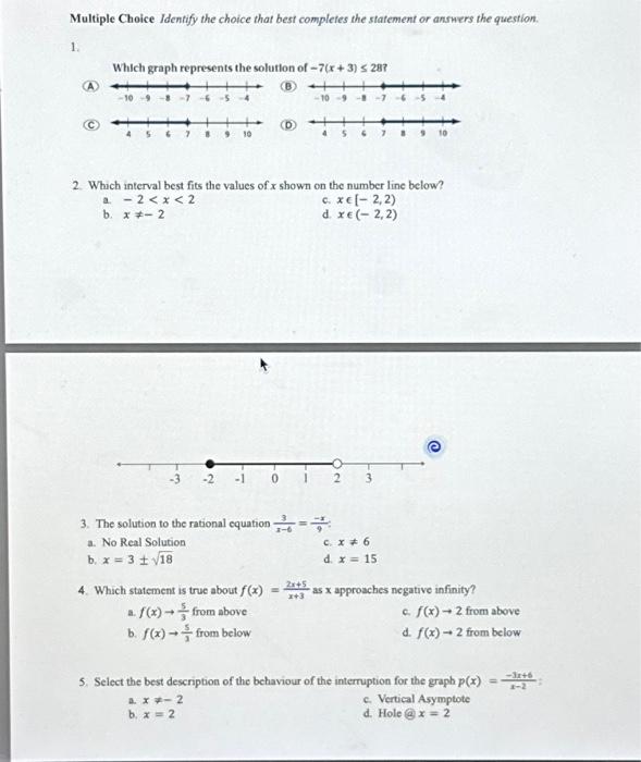 Solved Multiple Choice Identify the choice that best | Chegg.com