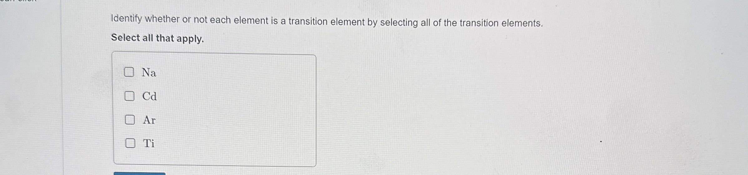 Solved Identify whether or not each element is a transition | Chegg.com
