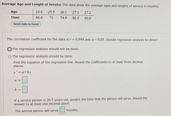 Solved Average Age and Length of Service The data show the | Chegg.com