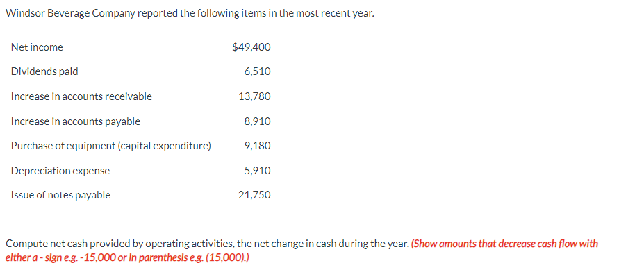 Solved Windsor Beverage Company reported the following items | Chegg.com