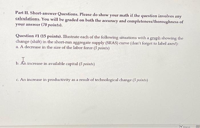 Solved Part II. Short-answer Questions. Please do show your | Chegg.com