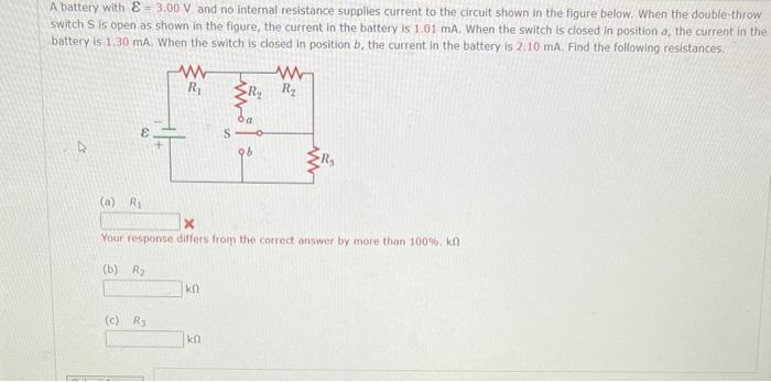 Solved A battery with ε=3.00 V and no internal resistance | Chegg.com