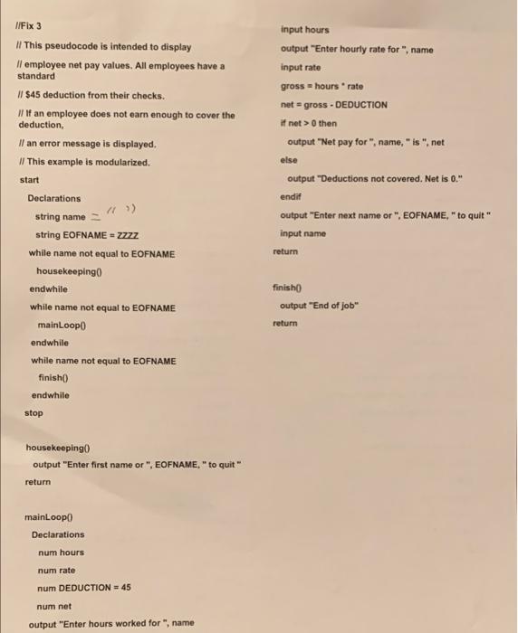 Solved I/Fix 3 // This pseudocode is intended to display Il | Chegg.com