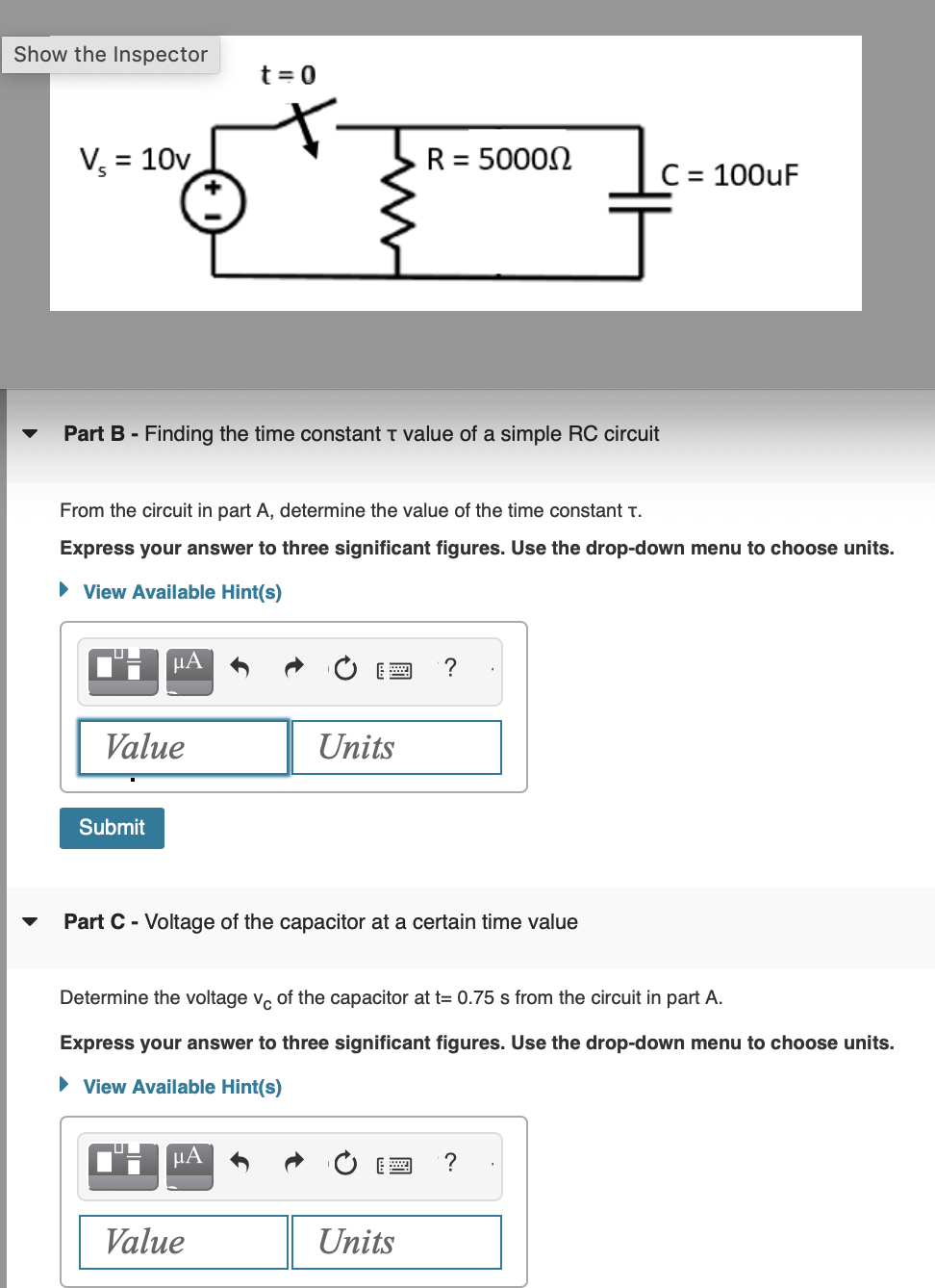 Solved Part B - ﻿Finding the time constant τ ﻿value of a | Chegg.com