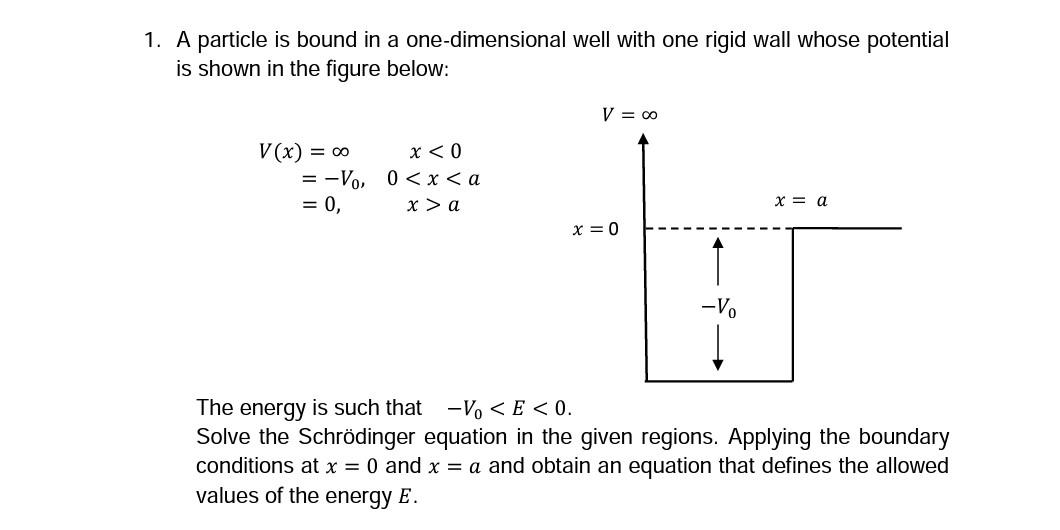 Solved 1. A particle is bound in a one-dimensional well with | Chegg.com