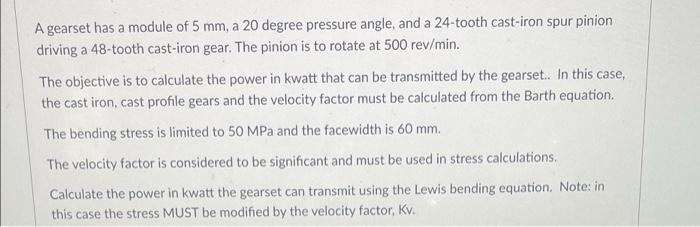 Solved A gearset has a module of 5 mm, a 20 degree pressure | Chegg.com