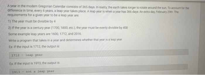 Solved A year in the modern Gregorian Calendar consists of | Chegg.com