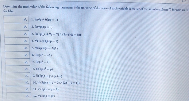 Solved Determine the truth value of the following statements | Chegg.com