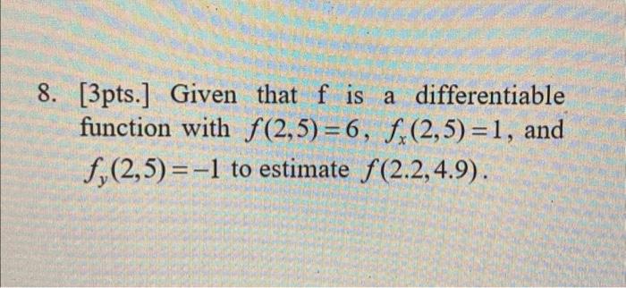 Solved 8. [3pts.] Given that f is a differentiable function | Chegg.com
