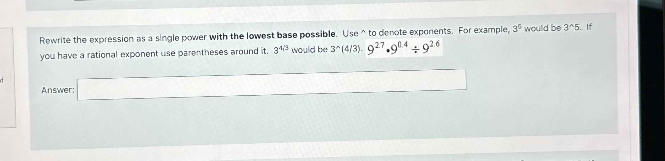 Solved Rewrite the expression as a single power with the | Chegg.com