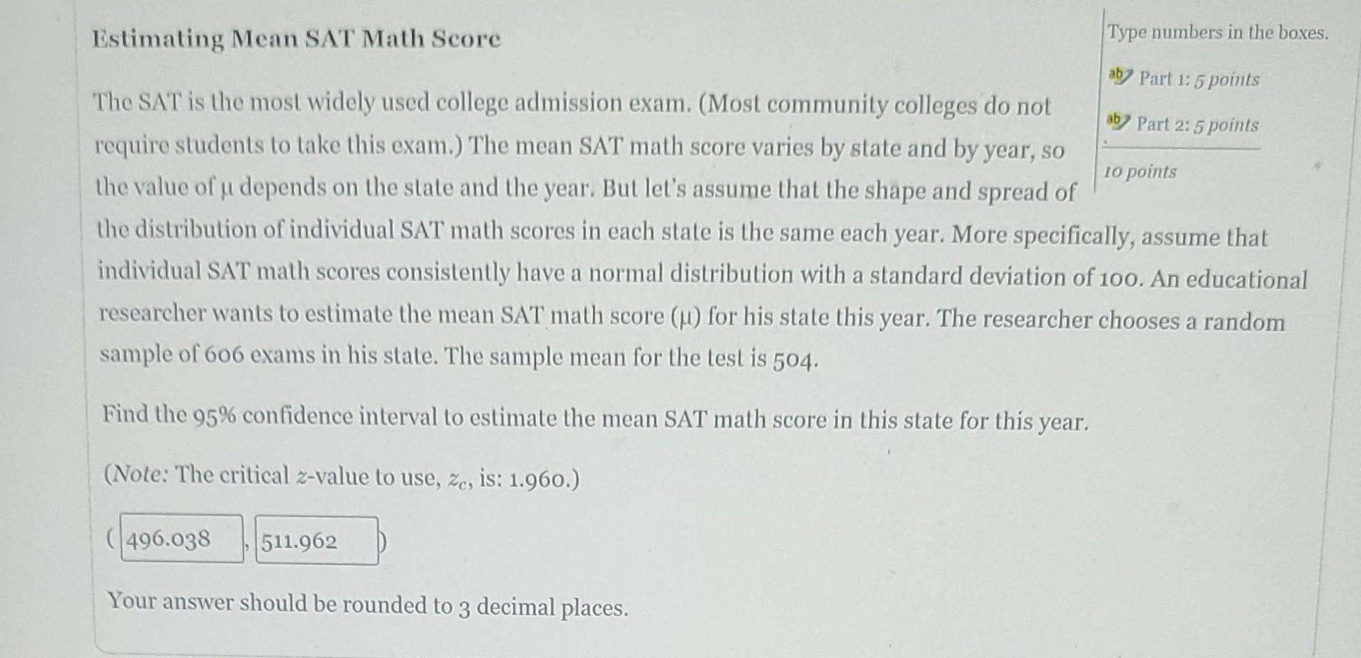 Solved the distribution of individual SAT math scores in | Chegg.com