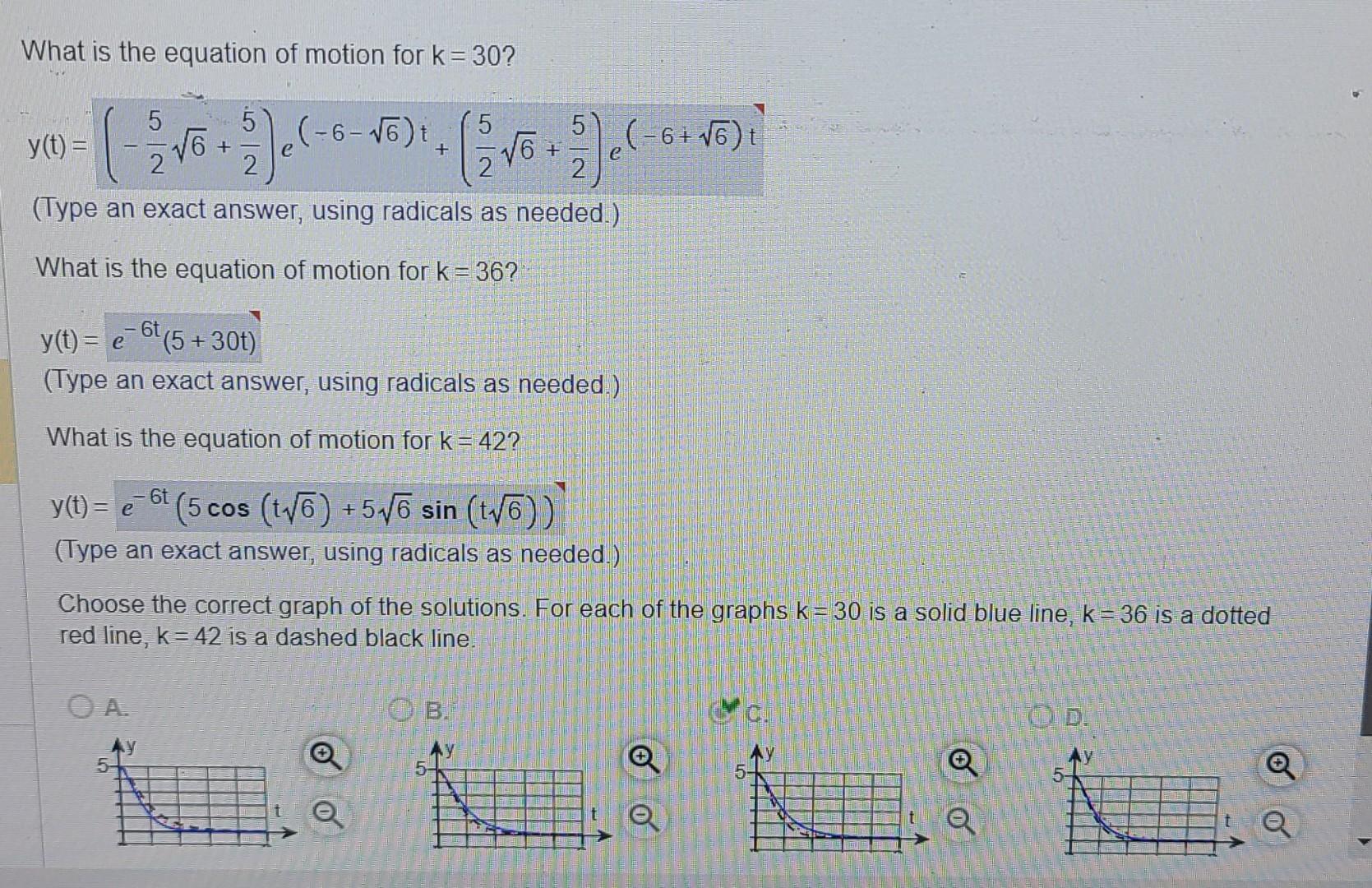 Solved The motion of a mass-spring system with damping is | Chegg.com