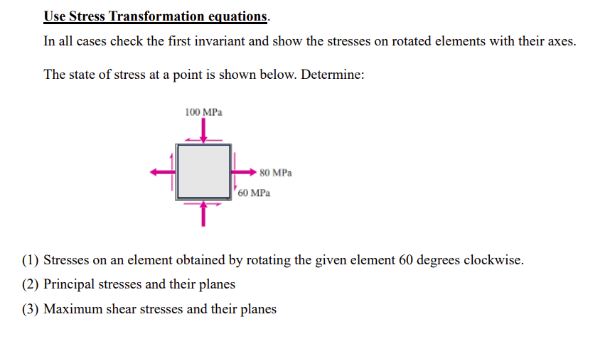 Solved Use Stress Transformation equations.In all cases | Chegg.com