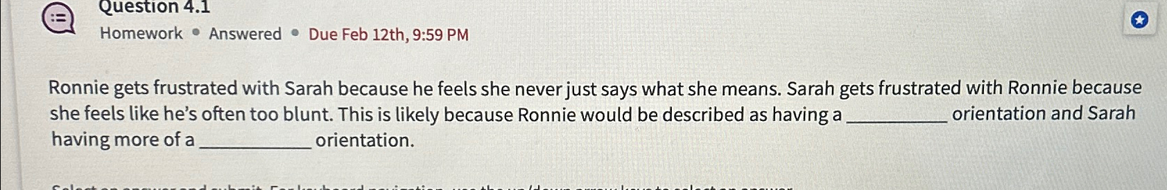 Solved Question 4.1Homework * ﻿Answered * ﻿Due Feb | Chegg.com
