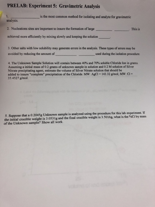 PRELAB: Experiment 5: Gravimetric Analysis is the | Chegg.com